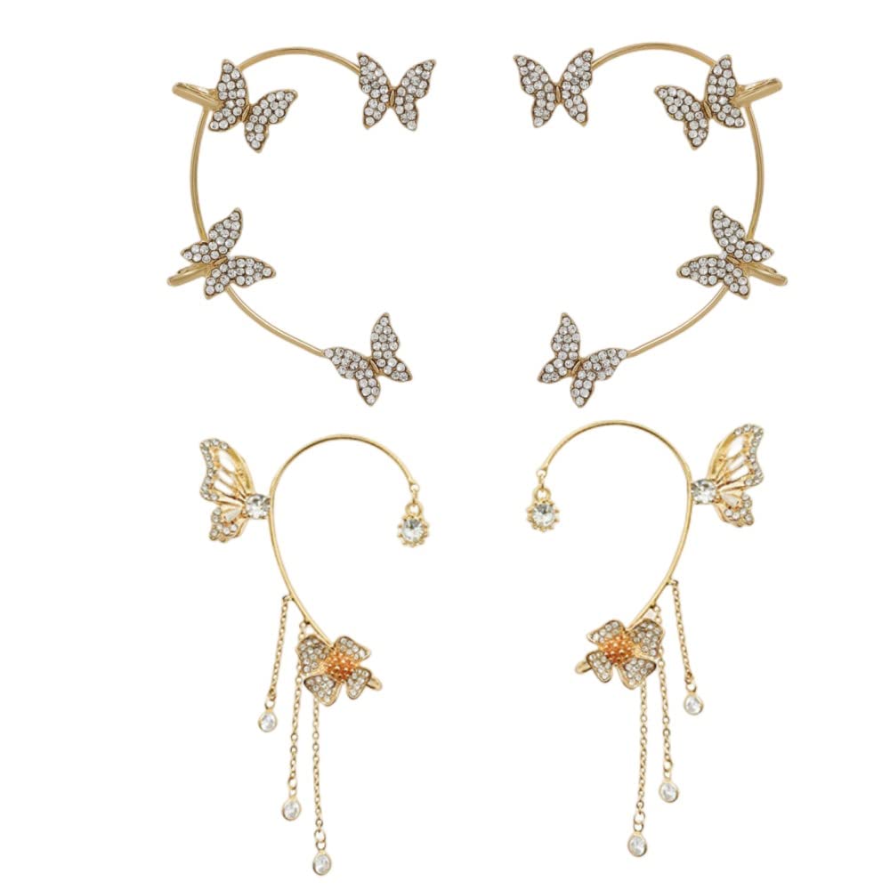 4PCS Women's No Pierced Ear Clips Butterfly Flower Flying Swallow (4PCS Butterfly Flower Ear Clips)
