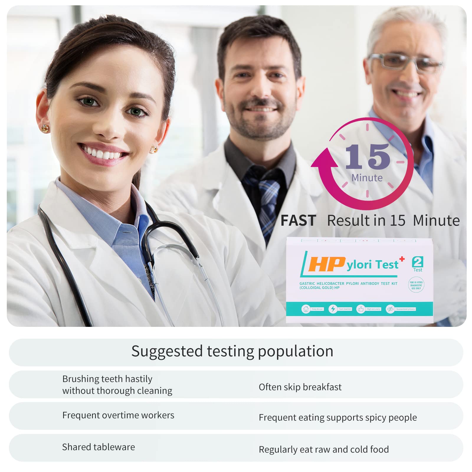 H. Pylori,Helicobacter Pylori Detection kit, 10-15 Minutes of Quick Home Testing, The Result is Highly Accurate, Easy to use and Read,Pack of 1