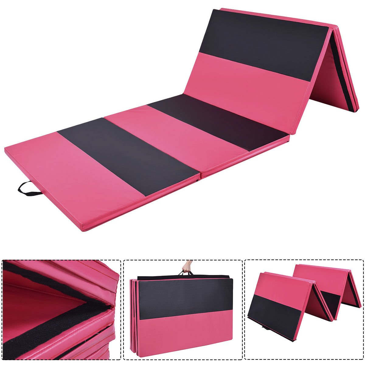 4'x6'x2'' Folding Gymnastics Tumbling Mats Exercise Aerobics Stretching Yoga Mat Pink Black