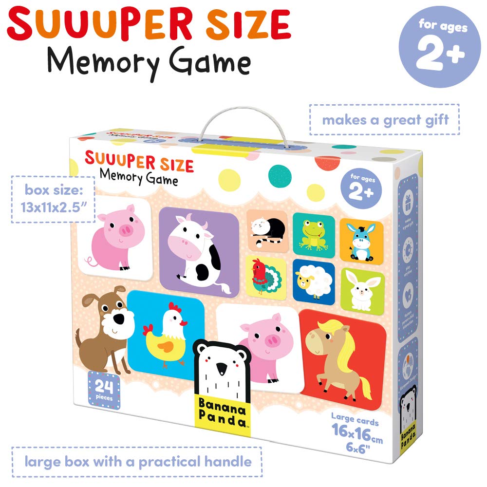 Banana Panda Suuuper Size Memory Matching Kids Game - includes 24 Extra-Large 6β x 6β Cards - Match The Animals or Use as Flashcards - for Toddlers, Boys & Girls, ages 2-4 years
