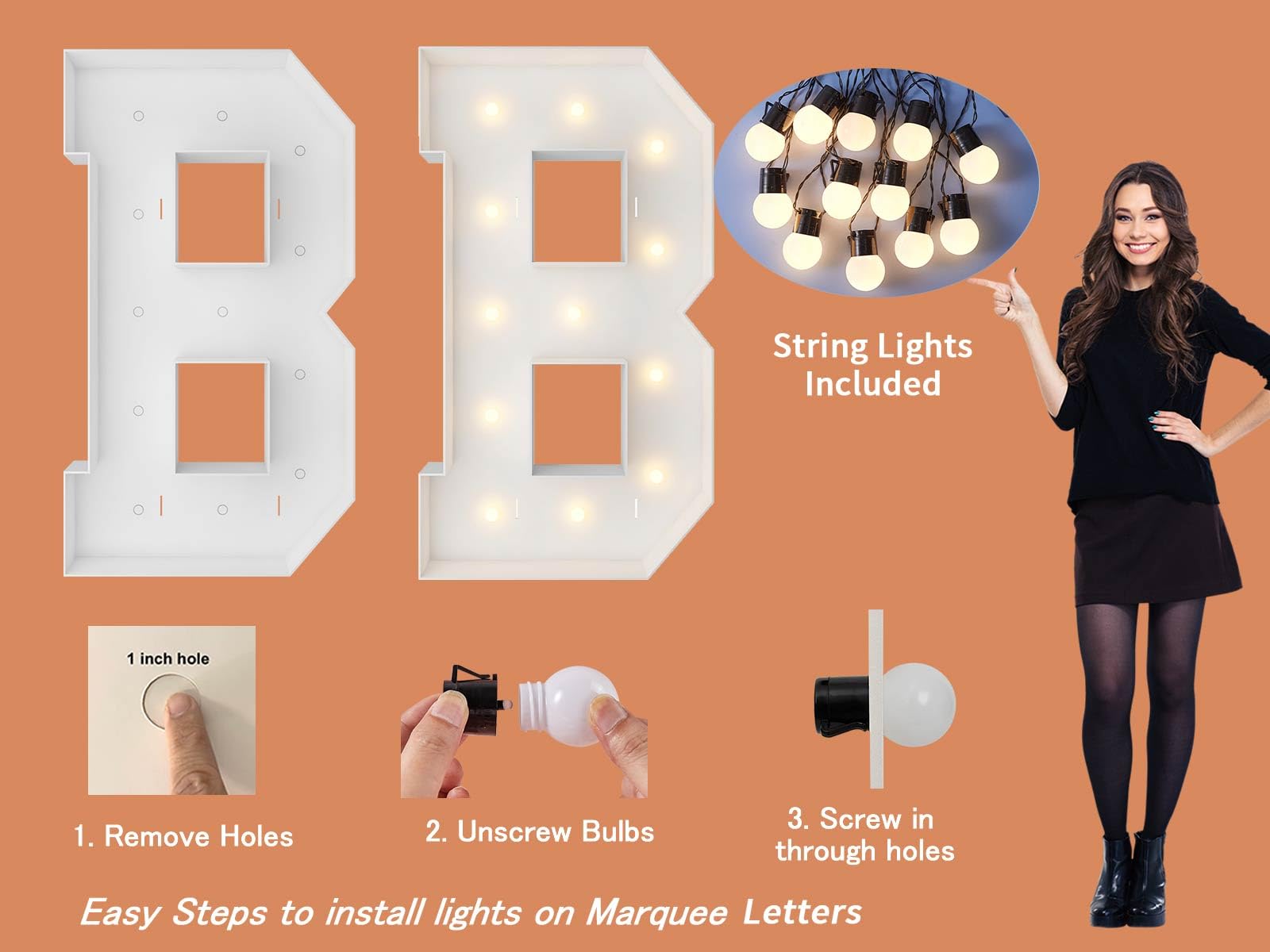 4FT Marquee Light Up Letters, Large Marquee Letters, Mosaic Balloon Frame Letters Big Letters for Engagement Wedding Decorations Birthday Party Backdrop Decor, Balloon Arch Kit Letter B