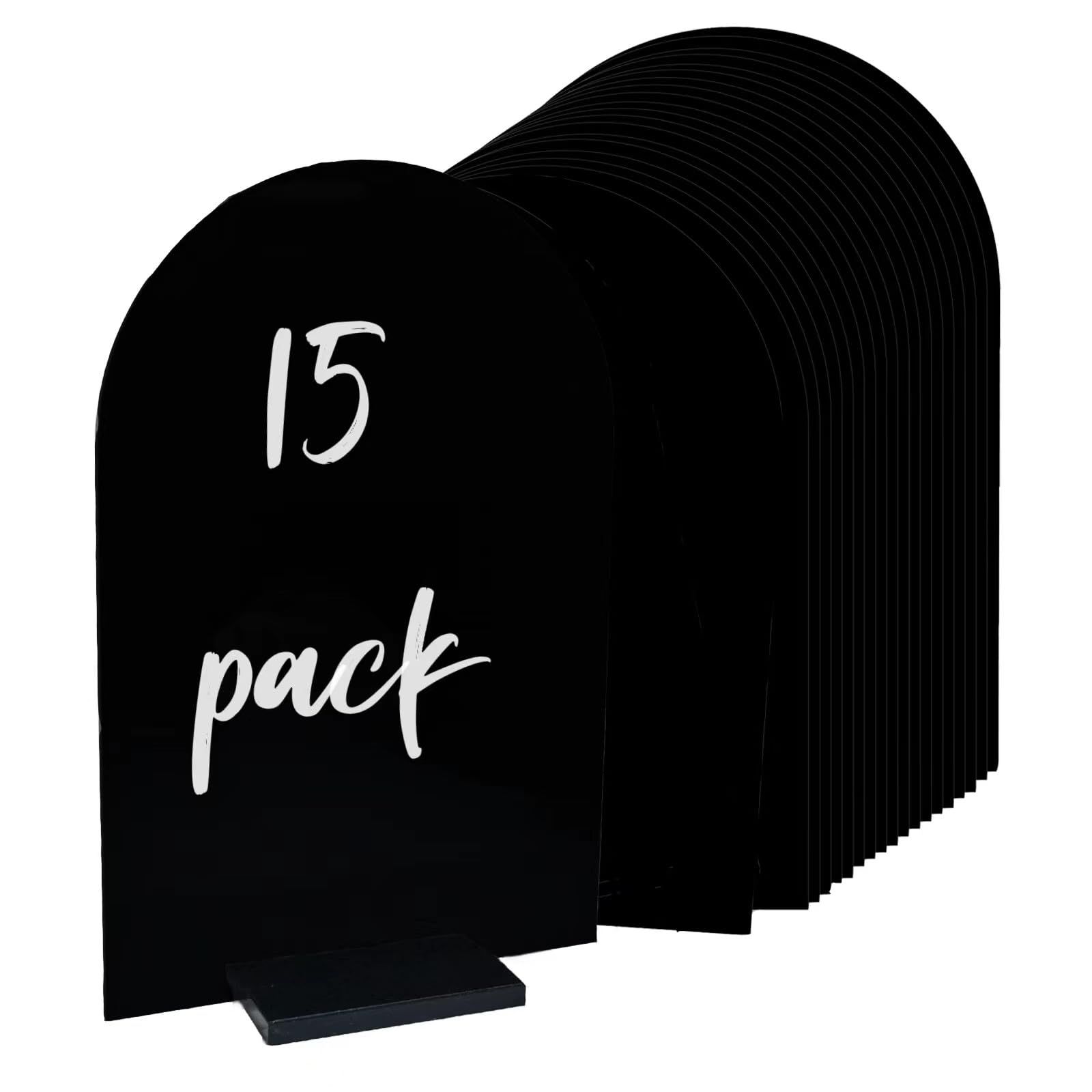 xinwant 15 Packs Arch Acrylic Table Signs with Stands, 6x4 Inch Blank Acrylic Signs and Holders for DIY Table Numbers, Black TableTop Signs for Wedding Reception & Event Party