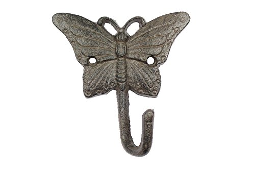 Handcrafted Nautical Decor Cast Iron Butterfly Hook 6" - Metal Wall Hook - Decorative Wall Butterflies