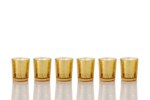 Mercury Glass Votive Candle Holders - Bulk Set of 36, Gold Candle Holders for Tables at Weddings, Parties, Special Occasions with Weighted Base ,Vintage Glow