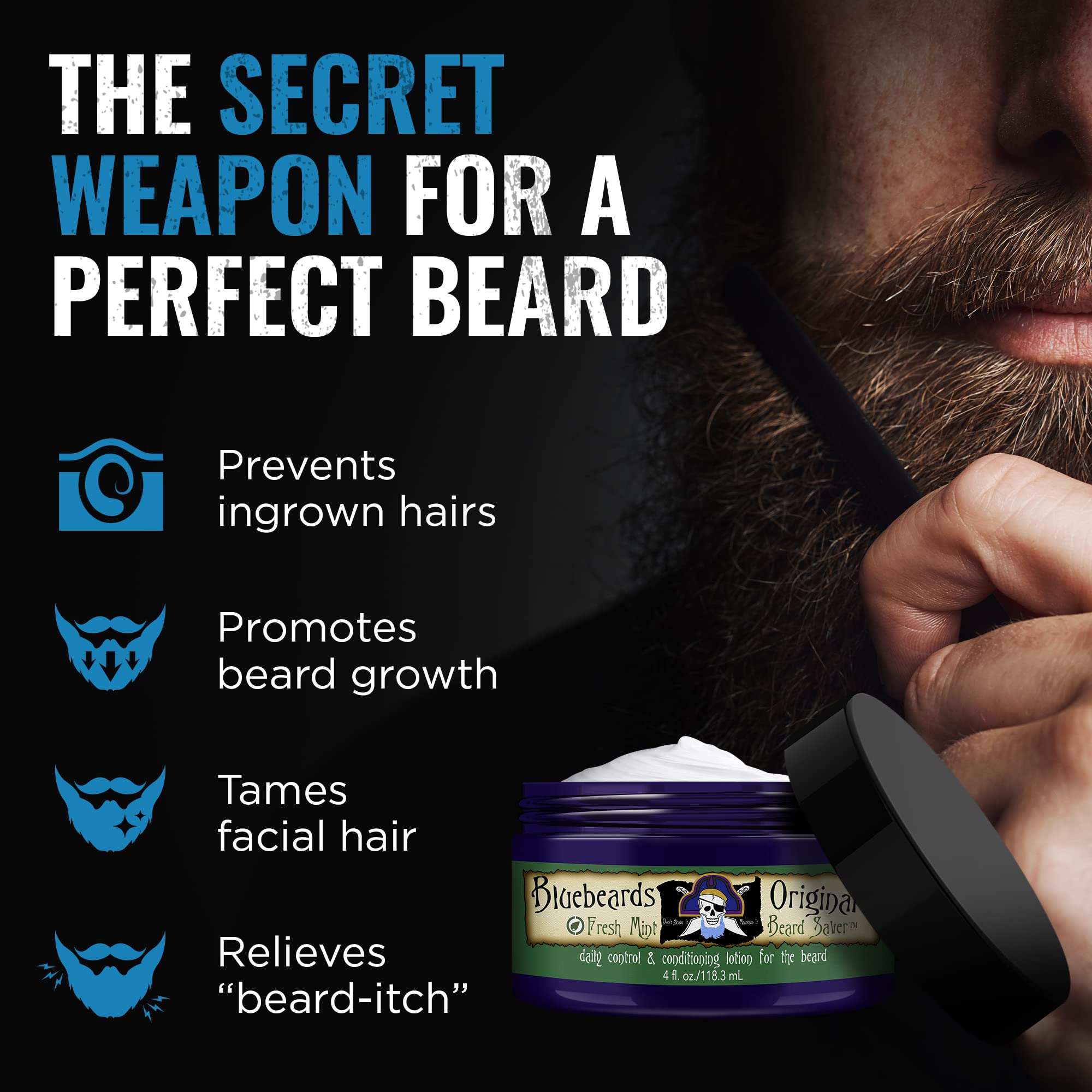 Bluebeards Original Fresh Mint Beard Saver, 4 oz. - Leave In Beard Conditioner for Men with Aloe & Peppermint Oil - Beard Softener that Deeply Conditions & Moisturizes Your Beard & Skin - Made in USA