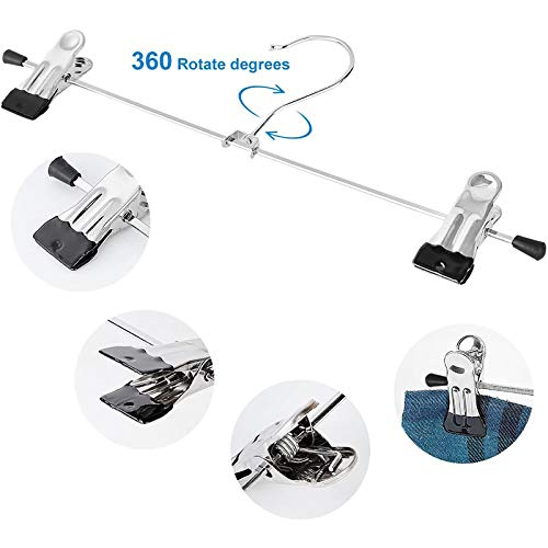 Opuss Metal Pants Shorts Hangers, Heavy Duty Kids Skirt Hangers with 2 Adjustable Non Slip Clips, Ultra Thin Space Saving 360 Degree Swivel Hook Stainless Steel Hanger 12 Pack
