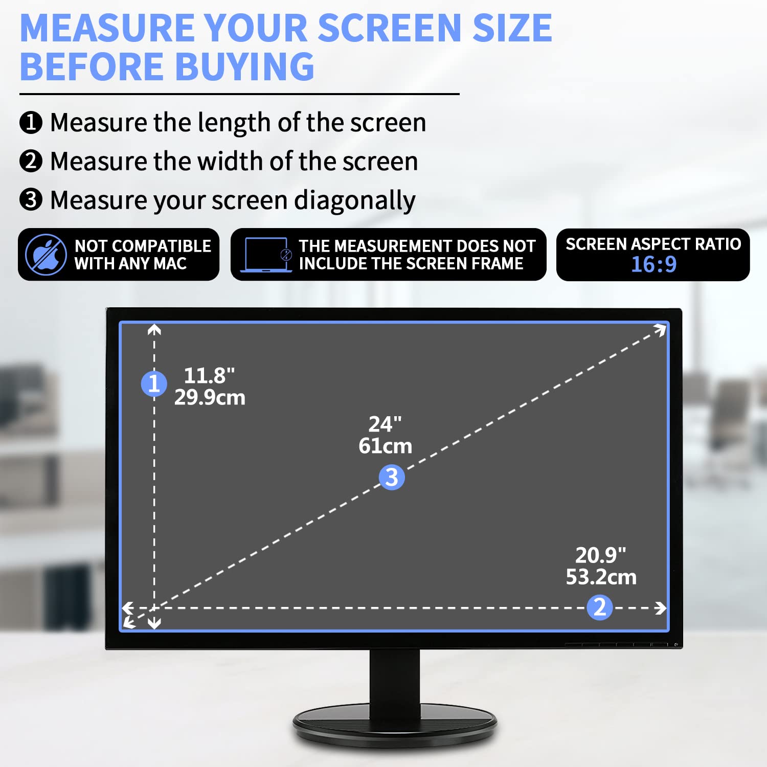 F FORITO 2-Pack 24 inch Anti Glare Computer Screen Protector, Matte Computer Screen Cover Compatible with 24" Sceptre/HP/KOORUI/Dell/ViewSonic/BenQ/LG/SAMSUNG/ASUS Desktop with 16:9 Aspect Ratio