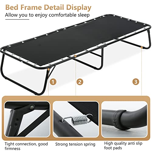 Guest Folding Bed Camping Cot Portable Beds Folding Bed Frame with 3.9 Inch Comfort Foam Mattress Strong Sturdy Frame Heavy Duty L77*W31*H12 Inches for Spare Bedroom & Office,White