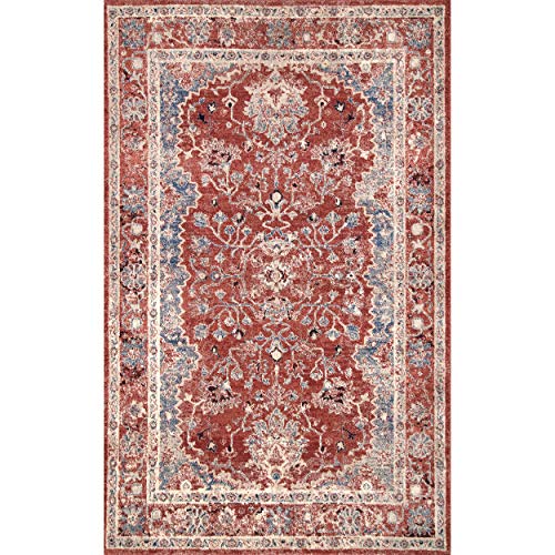 nuLOOM Evelyn Persian Distressed Area Rug, 4' x 6', Red