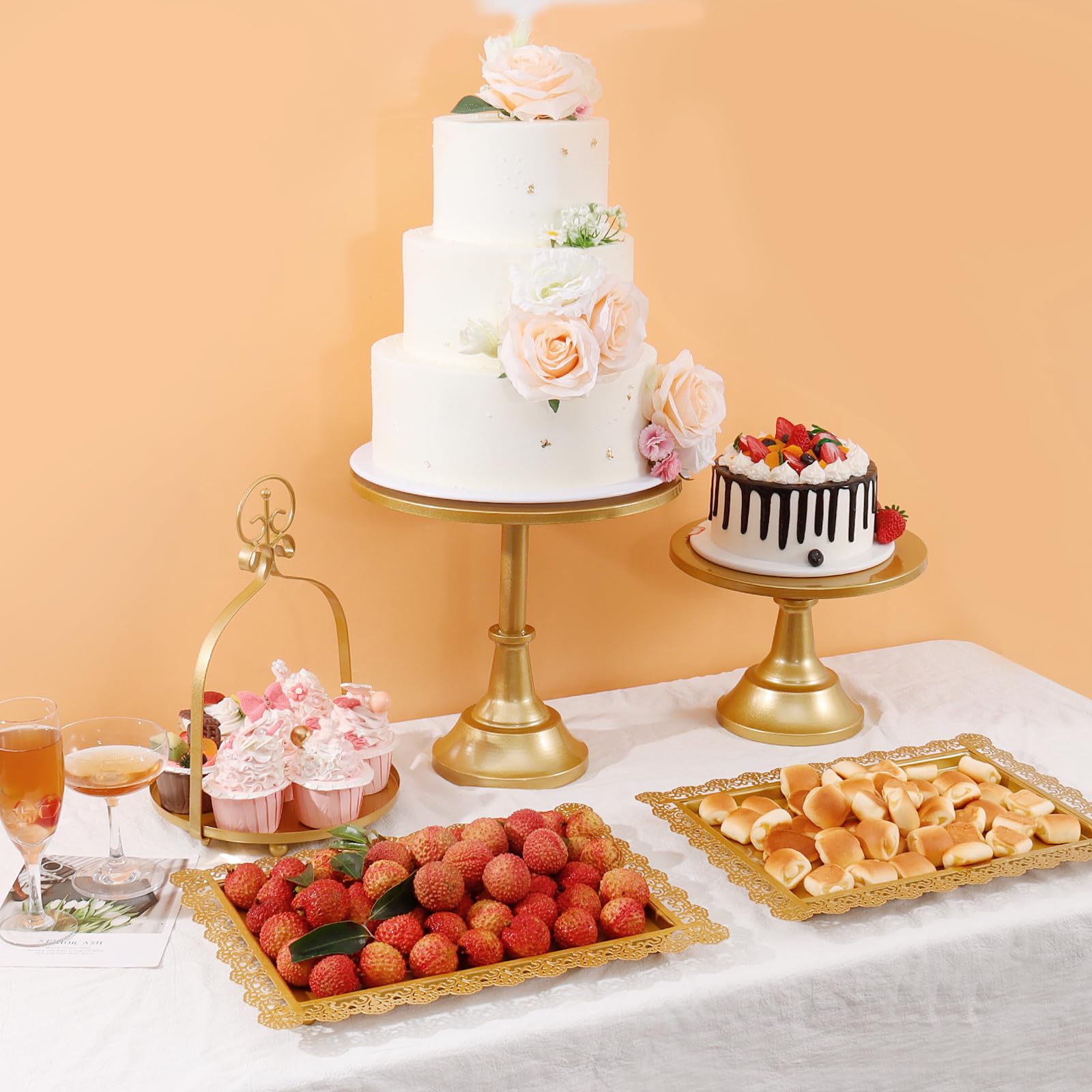 7Pcs Gold Cake Stand Set - Metal Dessert Table Display Stands - Dessert Trays - Tiered Cupcake Holder Display Plates for Tea Party Wedding Birthday Baby Shower Home Decoration (Gold)