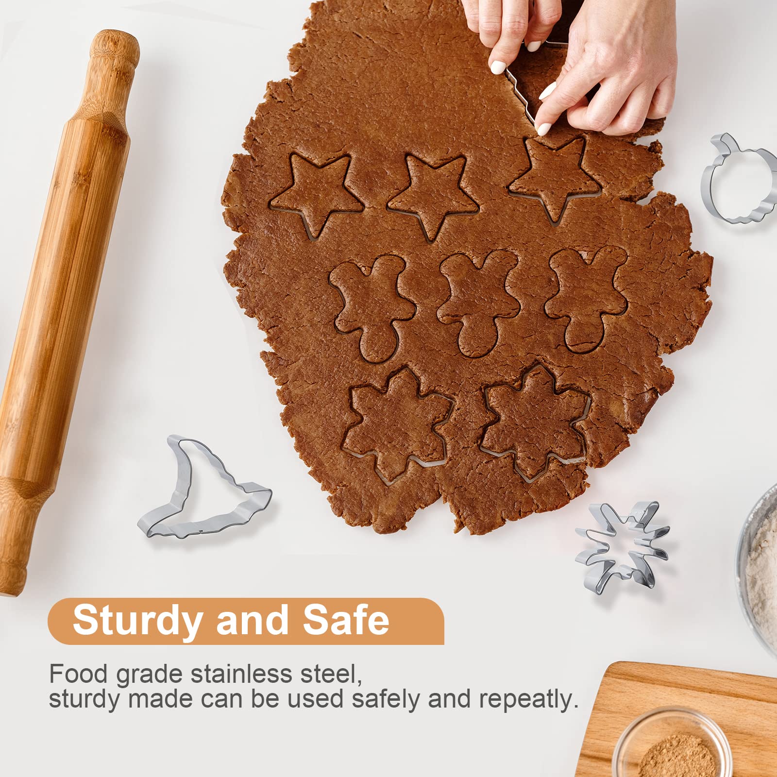 7PCS Large Halloween Cookie Cutters Set, Stainless Steel Metal Halloween Cookie Cutters Shapes - Witch's Hat, Pumpkin, Ghost, Bat Spidder and Cats (Halloween Cookie Cutter)