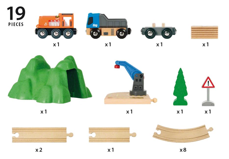 BRIO Starter Lift&Load Set Wooden Toy Train Durable | Child Safe | Encourages Creativity | Compatible with All Wooden Railway Sets | Includes Engine, Lorry, Wagon, Track and More
