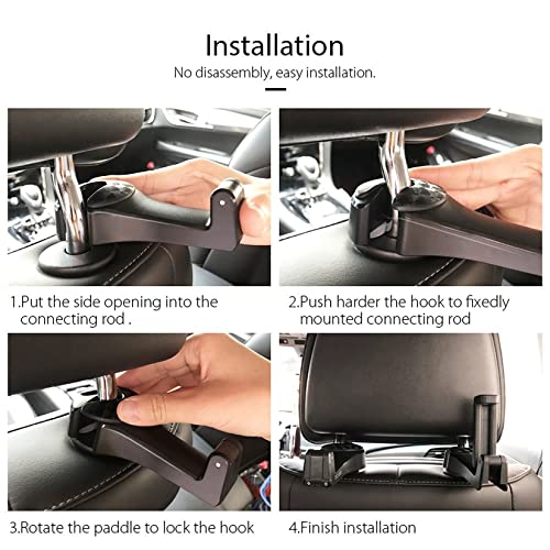 OCUBE Car Hooks Car Seat Back Hooks with Phone Holder, (2 Pack) Universal Vehicle Car Headrest Hooks Hanger with Lock and Phone Bracket for Holding Phones and Hanging Bag, Purse, Cloth, Grocery-Black