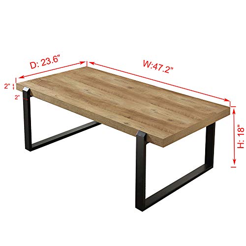 FOLUBAN Rustic Coffee Table,Wood and Metal Industrial Cocktail TableĀ for Living Room, 47 Inch Oak