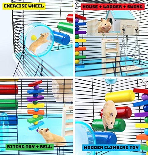 Hamster Cage | Dwarf Hamster Habitat with Exercise Wheel, Water Bottle & Accessories | 18" L x 12.5" W x 13.5" H by GalaPet