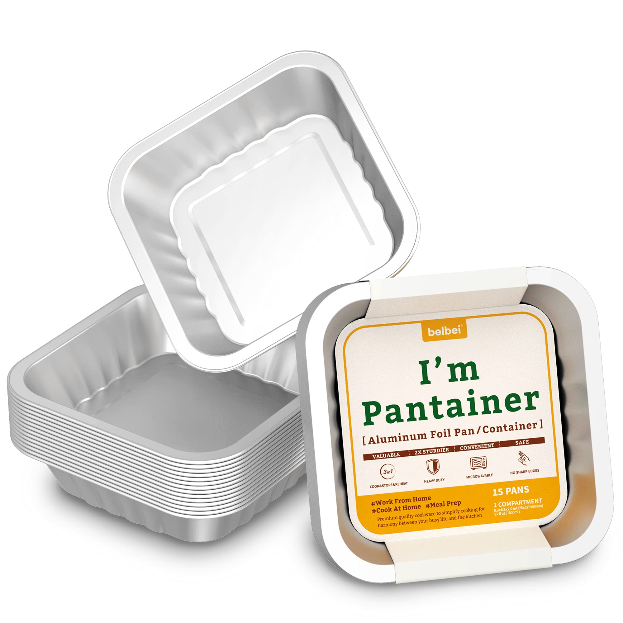 8 Inch Square Baking Pans (15 Pack) | Disposable Aluminum Foil Pans | 3X Thicker Tin Food Containers for Oven, Freezer | Reusable Trays for Cooking | Deep Bakeware for Casserole, Lasagna, Cake, Pie
