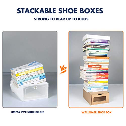 WALL QMER Shoes Box, 12 Pack, Big Size(13.8 x 9.3 x 5.3in), Waterproof Cardboard, Heavy Duty, Stackable, Stable Storage Boxes, with Marking Labels, Transparent Window