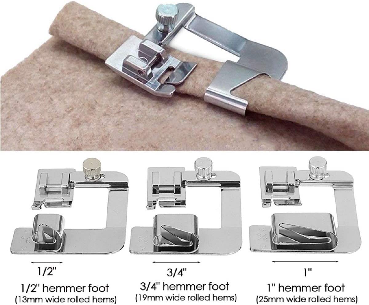 7PCS Sewing Presser Foot Kit Includes 6PCS Rolled Hem Presser Foot and 1PCS Universal General Purpose Zig Zag Foot for Most Low Shank Snap-On Singer, Brother, Babylock, Janome Sewing Machines