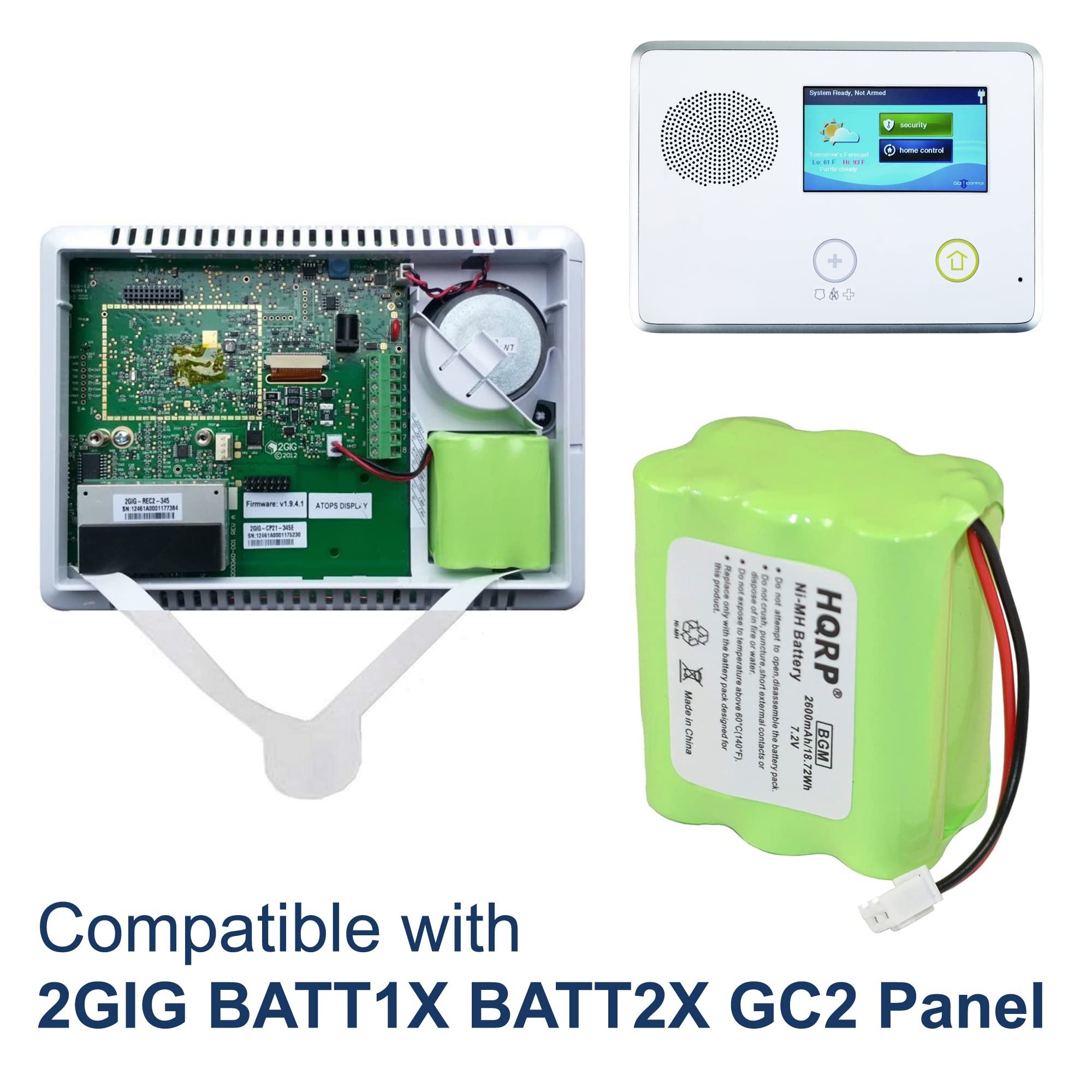 HQRP Backup Battery Compatible with 2gig BATT1X BATT2X BATT1 GC2 2GIG-CNTRL2 2GIG-CP2 GCKIT311 Go Control Panel Security System Alarm 6MR2600AAY4Z 10-000009-001 10-000013-001 Linear PERS-4200