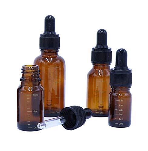 QUUPY 3PCS Portable Amber Glass Graduated Scale Dropping Bottle Vials With Black Rubber Cap And Glass Dropper Pipette For Cosmetic Perfumes Essential Oils Liquids Storage