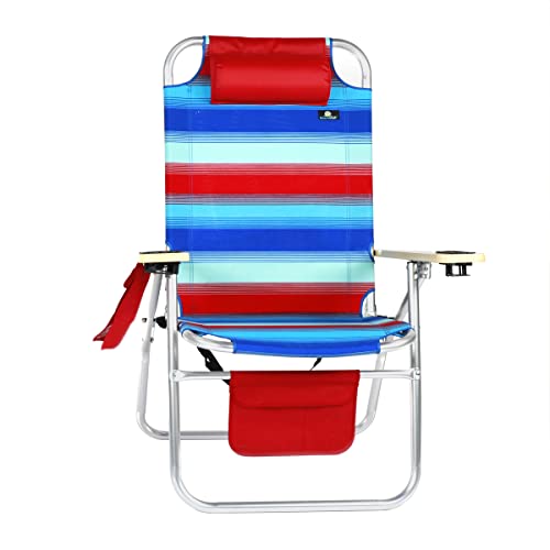 Deluxe XL Wide Tall Plus Size Aluminum Folding Big Heavy Duty 17 inches High Seat Beach Chair for Adults, 300 lb Load