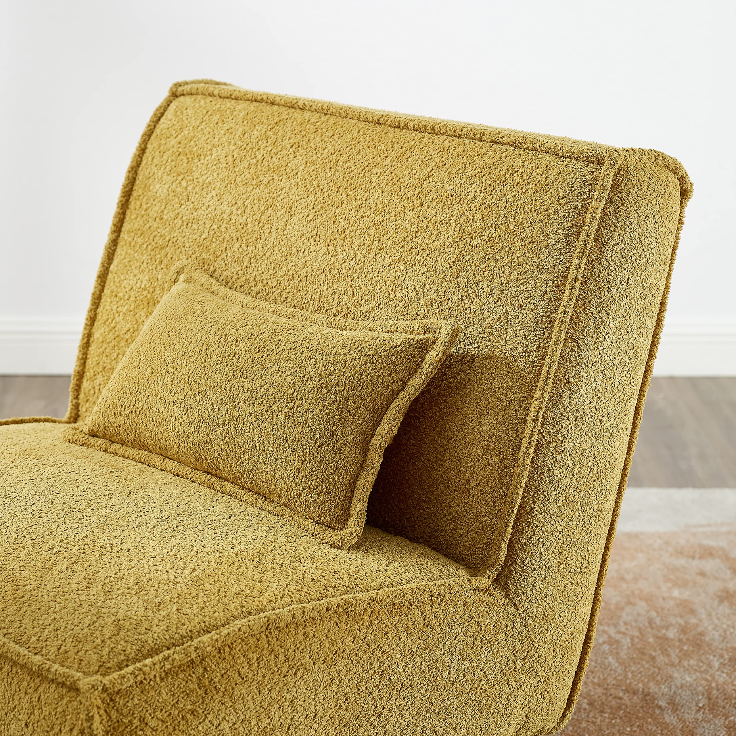 Art Leon Modern Modular Sofa Sherpa Fabric Single Sofa with Pillow, Accent Armless Chair with Wooden Legs for Living Room Bedroom, Yellow
