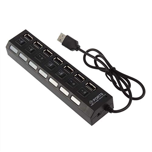 Lysee Data Cables - USB 3.0 HUB 2.0 HUB 7 Ports LED USB 2.0 Adapter Hub Power on/Off Switch for PC Computer - (Color: Black)