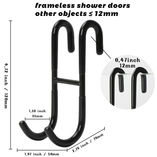 Ansxiy 2 Pack Shower Door Hooks, Shower Squeegee Hooks, Stainless Steel Towel Hooks for Bathroom Frameless Glass Shower Door, Black