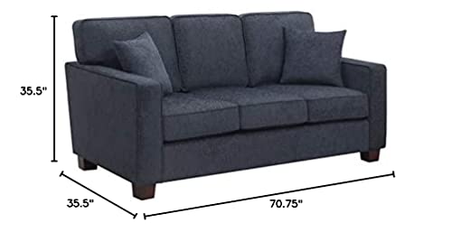 OSP Home Furnishings Russell 3 Seater Sofa with 2 Pillows and Coffee Finished Legs, Navy