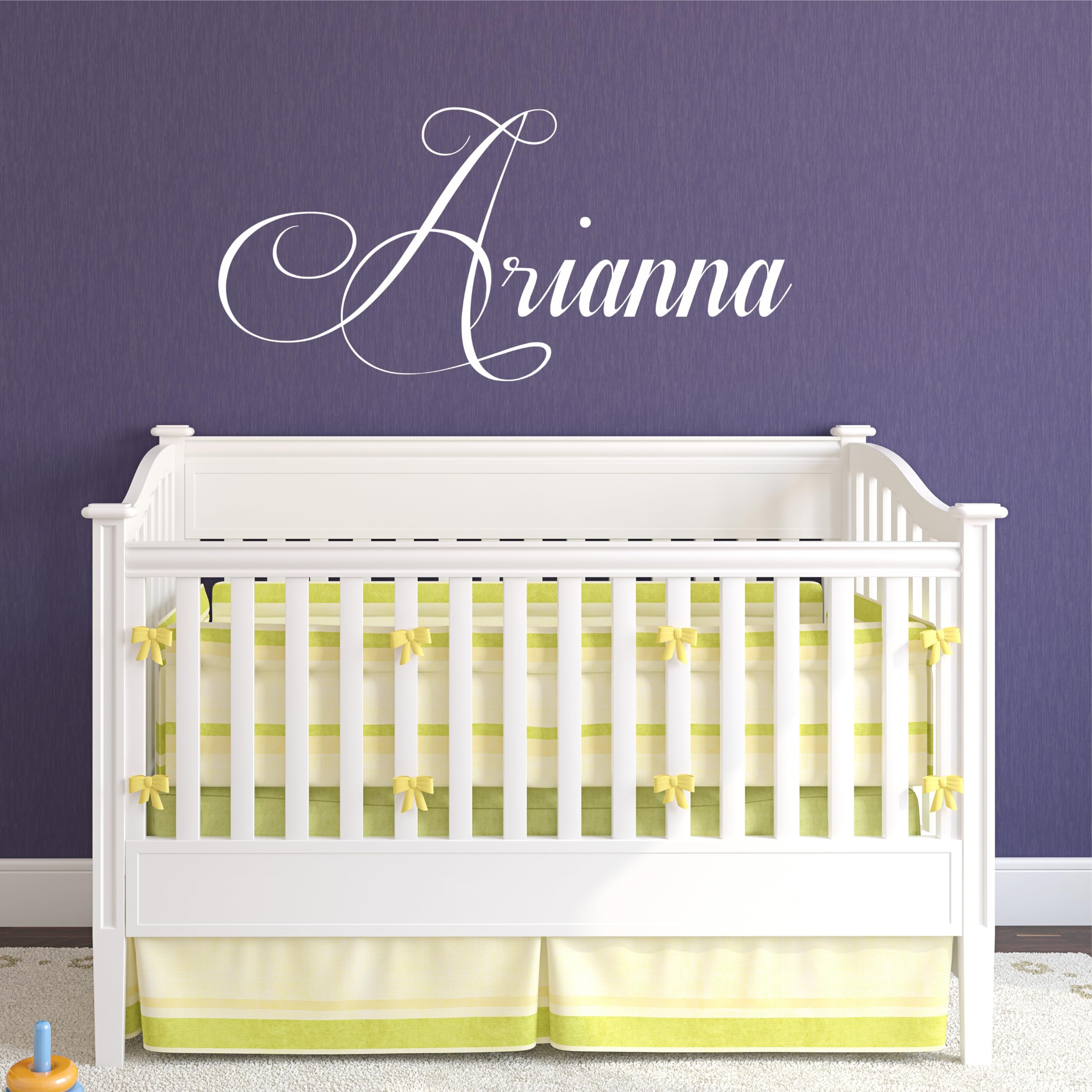 Fancy Cursive Single Personalized Custom Name Vinyl Wall Art Decal Sticker 45" W, Name Decal for Nursery, Girls Bedroom Decor, PLUS FREE 12" WHITE HELLO DOOR DECAL