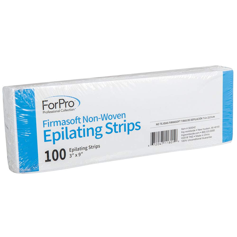 ForPro Professional Collection Firmasoft Non-Woven Epilating Strips, Tear-Resistant, 10% Thicker - Pre-Cut Strips for Hair Removal, White, 3β W x 9β L, 100-Count