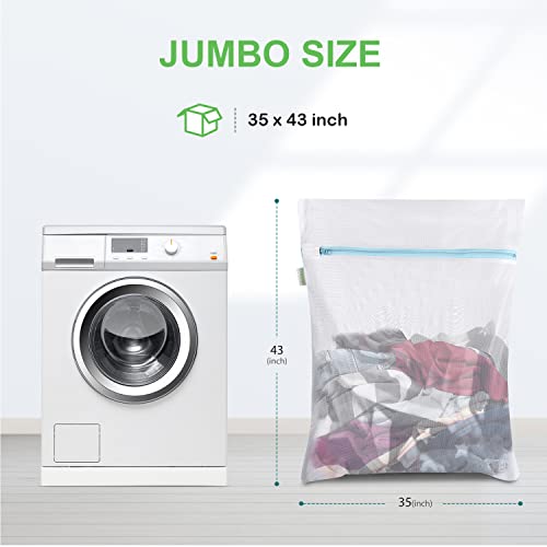 OTraki Large Mesh Washing Bag 43 x 35 in XL Laundry Bag Jumbo Washer Machine Net Protector for Travel Camp College Student Dorm Delicates Coat Dress Bedding Blanket Sheet Robe Cleaning Organizer Blue