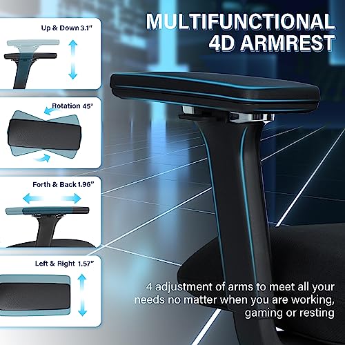 Ergonomic Mesh Office Chair with Retractable Footrest - High Back Computer Chair, Lumbar Support, 4D Adjustable Armrest and Headrest, Durable Base - Multifunctional Home Office Desk Chair for Adults