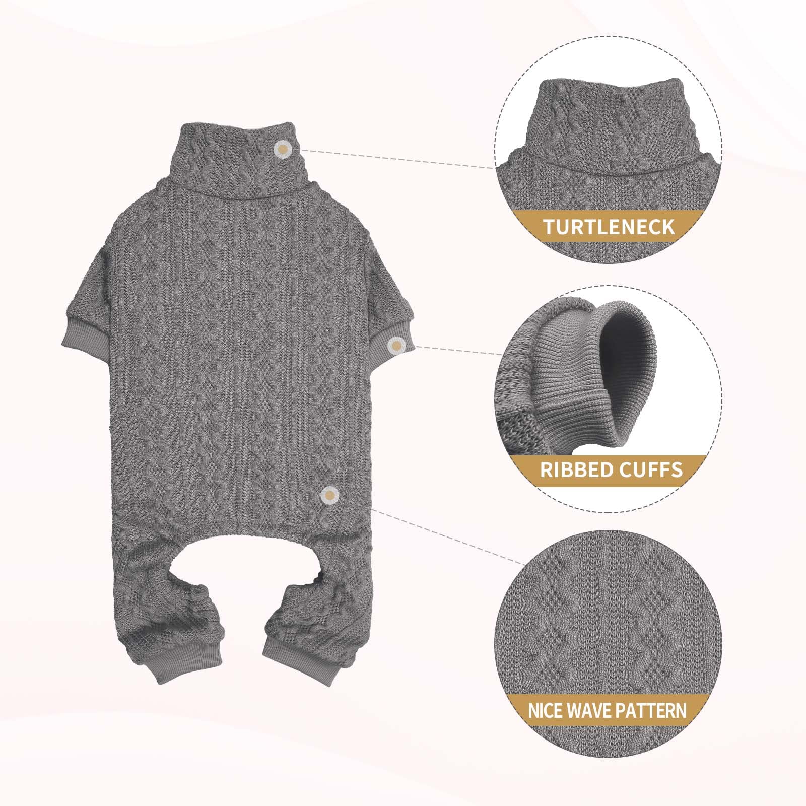 Dog Sweater Turtleneck Knitted Dog Clothes Solid Color Puppy Sweater Warm Cat Sweater Dog Sweaters for Small Dogs (Grey & XS)