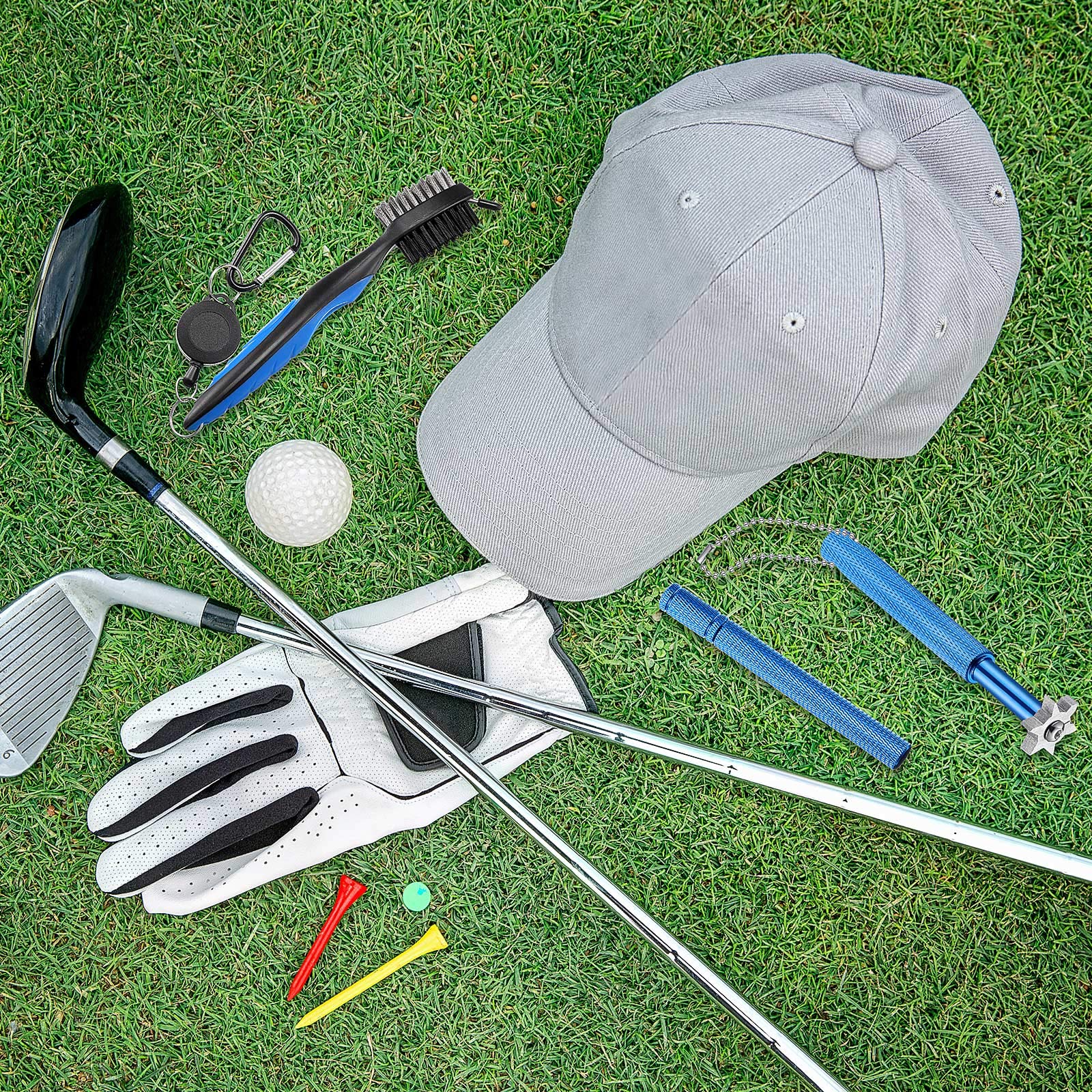 3 Pieces Golf Club Groove Sharpener Retractable Golf Brush and 6-Head Groove Sharpener Re-Grooving Tool and Cleaner for All Golf Irons Pitching, Sand, Lob, Approach Wedges, Utility Clubs (Blue)