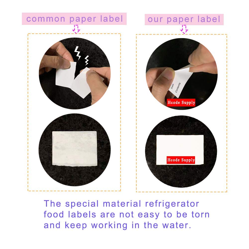 Hcode 1 x 3'' Self-Adhesive Removable Freezer Food Storage Labels - Easy Clean Leaves No Residue - Meal Prep Labels Plastic Paper Sticker Perfect for Reusable Containers 300 Stickers(1x3" Fill in)