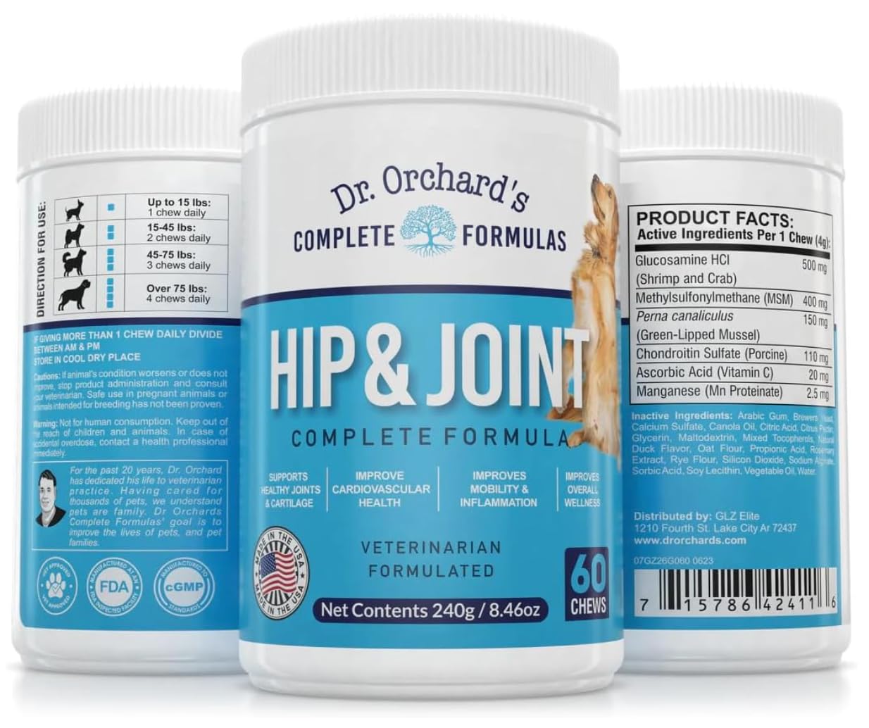 Dr. Orchard's Advanced Hip & Joint Chews - Duck Flavor- (60ct) Pain & Inflamation Relief with Glucosamine, Manganese, Chondroitin, MSM - Dog Chewable Supplement (60 Count)