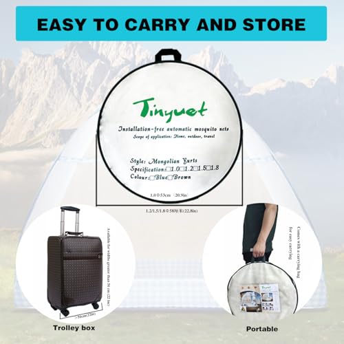 Tinyuet Mosquito Net for Bed, Portable Single Door Pop-up Mosquito Netting with Net Bottom, 39.3x78.7in Bed Tent for Indoor and Outdoor Use, Insect Screen - Blue Edge