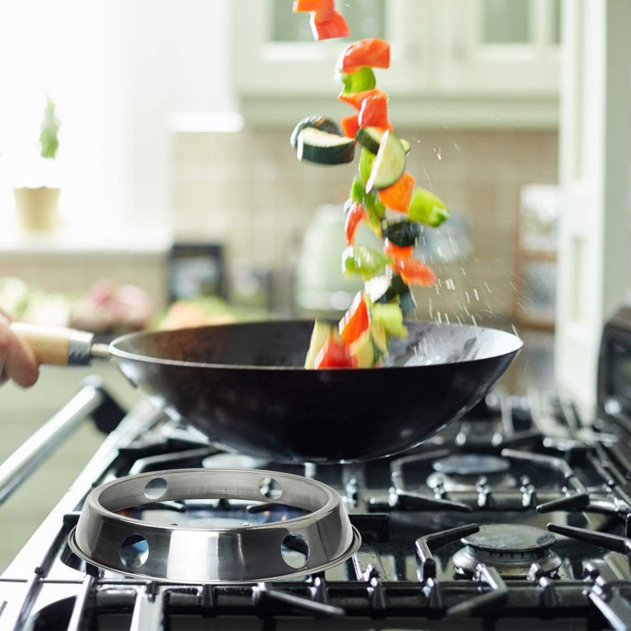 Universal Wok Support Rack Stand Wok Ring/Metallic Round Bottom Universal Size for Stove Fry Pans
