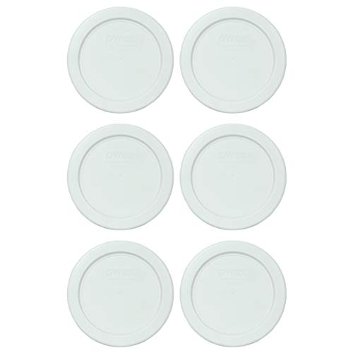 Pyrex 7202-PC White Round Plastic Food Storage Replacement Lid, Made in USA - 6 Pack