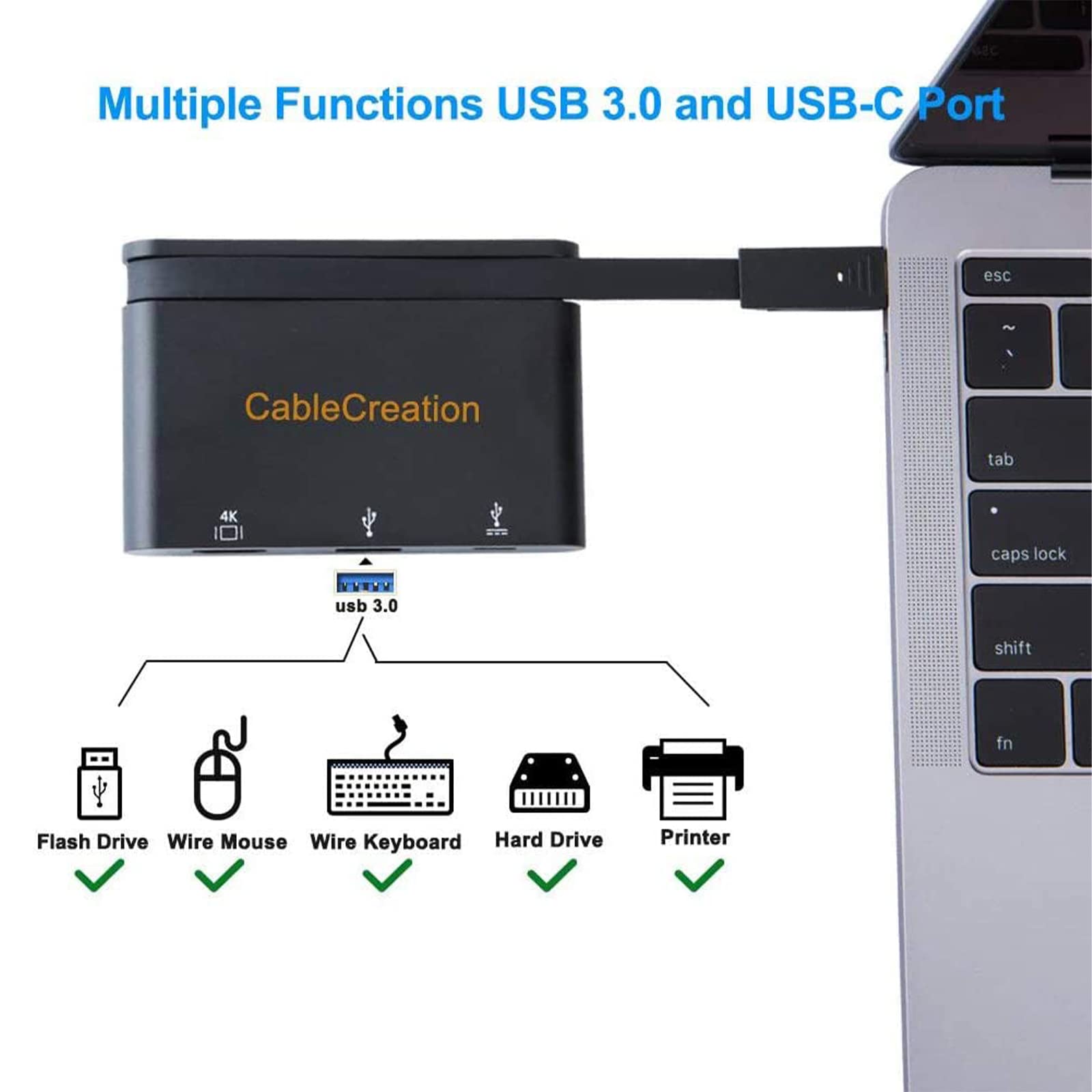 USB C to HDMI with Charging, CableCreation 3 in 1 Type C to HDMI, USB 3.0, USB C Power Port Adapter Thunderbolt 3 Compatible, Work with Macbook Pro 2019 2018, iPad Pro 2019 2019, surface Book 2,XPS 13