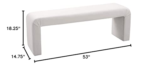 Meridian Furniture Minimalist Collection Modern | Contemporary Velvet Upholstered Bench, 53" W x 14.75" D x 18.25" H, Cream