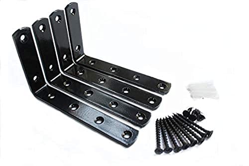 MHMYDZ 4 Pcs Black Steel Heavy Duty"L" Corner Brace Joint Angle Bracket Shelf Bracket Wall Hanging with Screws 125mmX75mm/5 InchX3 Inch Decorative Corner Brackets Joint Angle Bracket