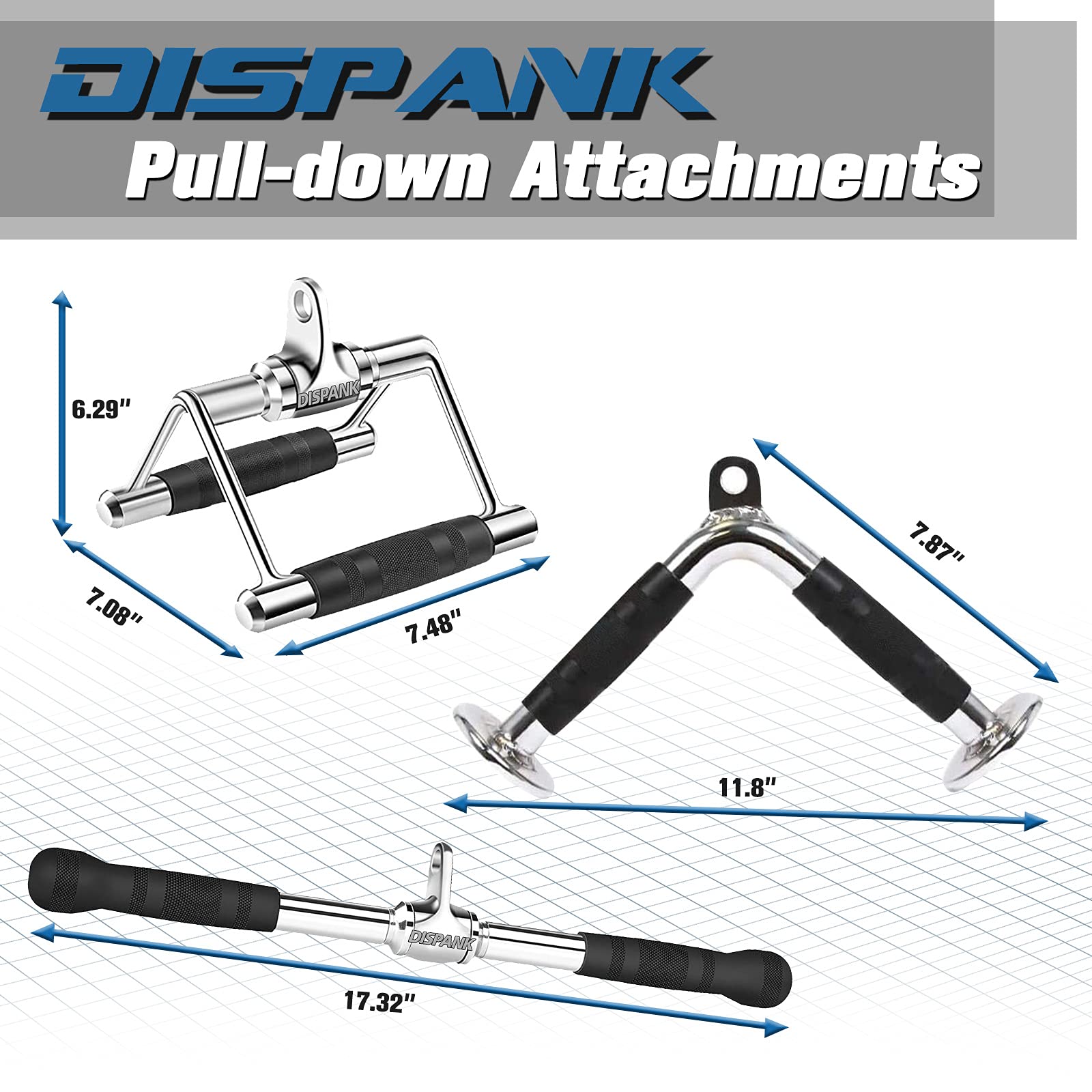 DISPANK Cable Machine Attachments Pull Down Attachments Set, LAT Pull Down Accessaries, Tricep Rope, V-Shaped Bar, Rotating Straight Bar and Double D Row Handle Rotating