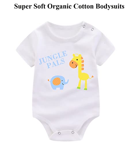 FLORNO Unisex Baby Bodysuits 5-Pack Baby Short Sleeve Bodysuits Onesies Bodysuit Short-Sleeve Bodysuits0 Organic Cotton (9-12 Months)