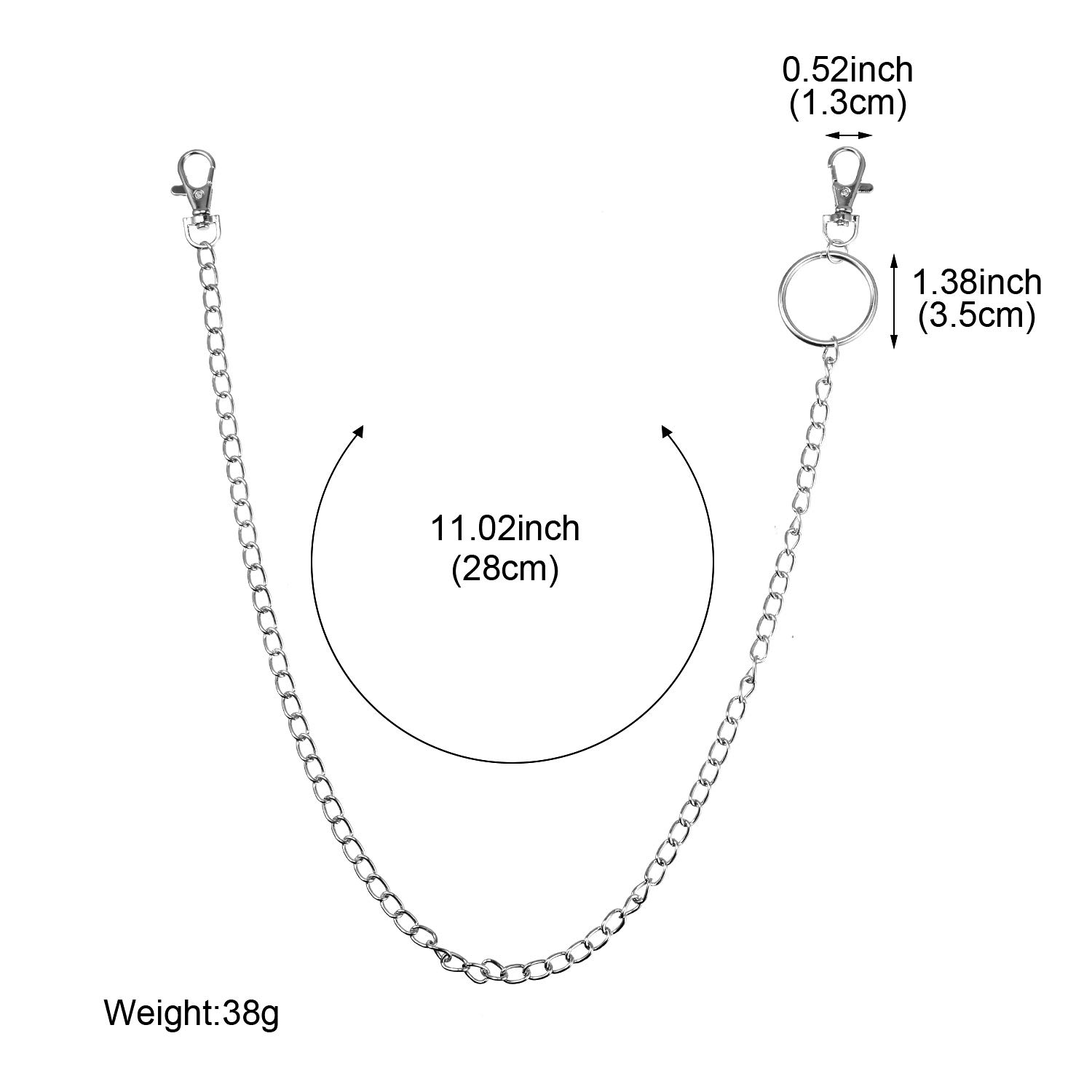 3 Pieces Jeans Chains Wallet Chain Pocket Chain Belt Chains Hip Hop Pants Chain with Lobster Claw Clasps for Keys, Wallet, Jeans Pants Belt Loop Purse Handbag (Silver)