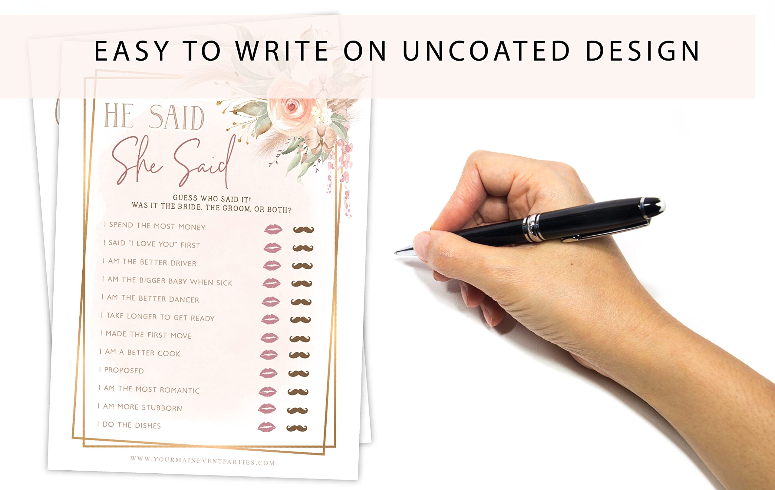 Your Main Event Prints Boho Bridal Shower Bachelorette Games - Floral Neutral Theme - He Said She Said, Find The Guest, Would She Rather, What's In Your Phone - 25 Games Each, 1 Game Per Side