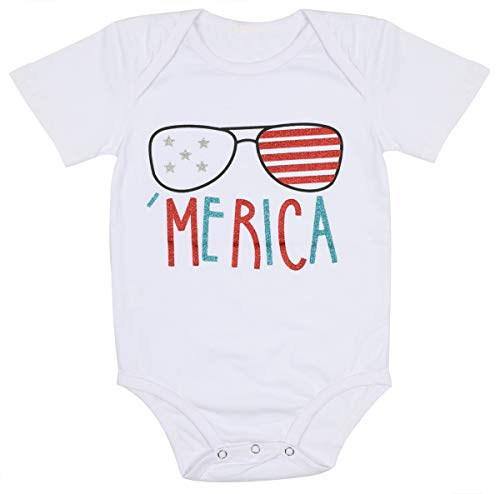 UNIQUEONE 3Pcs Baby Girls Merica Flag Stars Print Romper Bodysuit Sequins Shorts+Headbands Sets