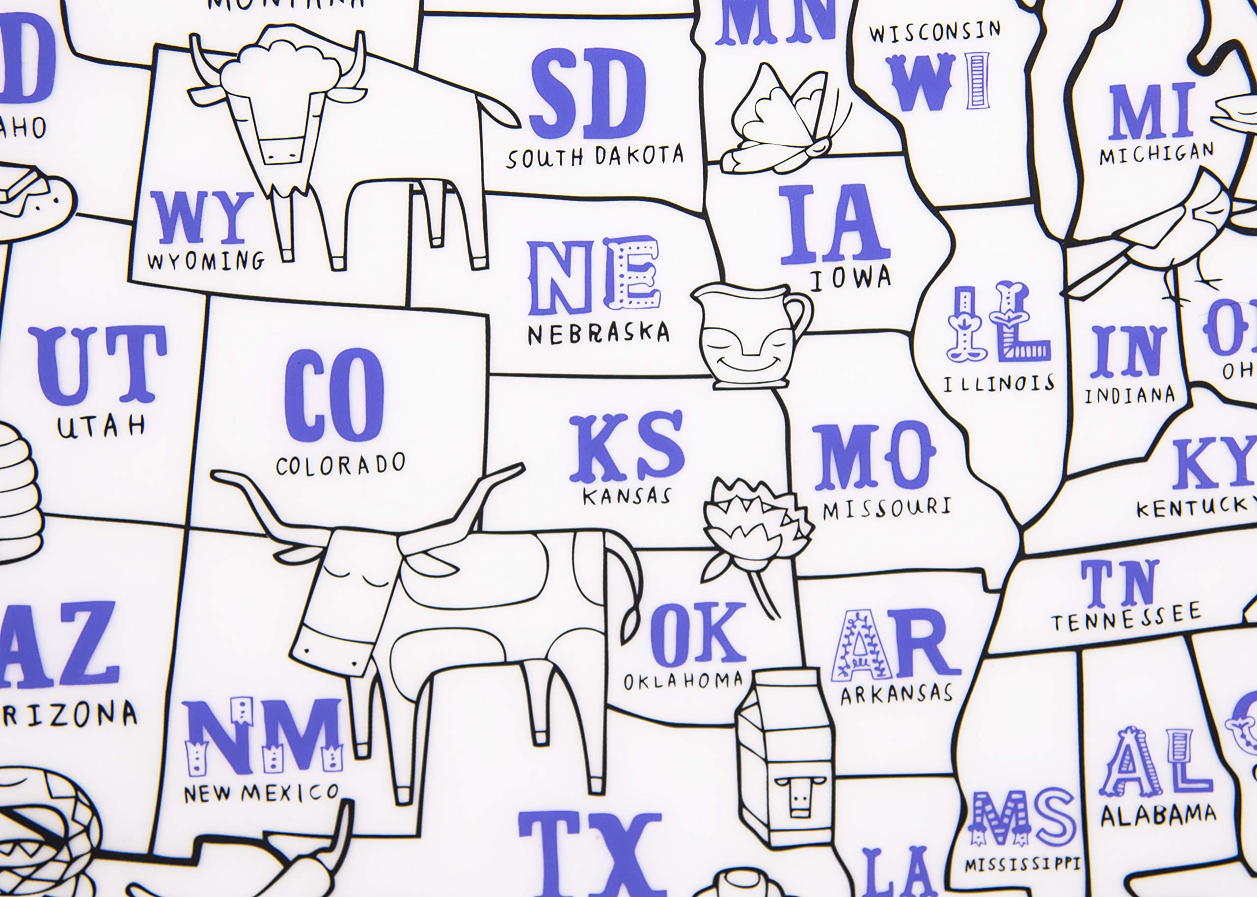 MODERN-TWIST Waterproof, Dishwasher Safe Mark, Mat & Marker Set, US Map