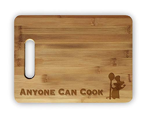 Hat Shark "Anyone Can Cook" Funny Laser Engraved Bamboo Cutting Board - Wedding, Housewarming, Anniversary, Birthday (12.75 x 9.25)
